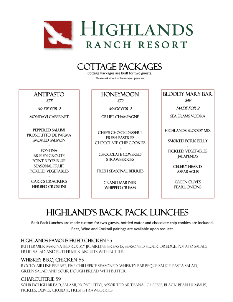 Specials & Packages - Highlands Ranch Resort Bed & Breakfast